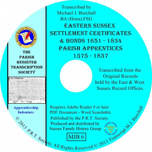 Settlement Certificates & Parish Apprentices - Eastern Sussex 1575-1837